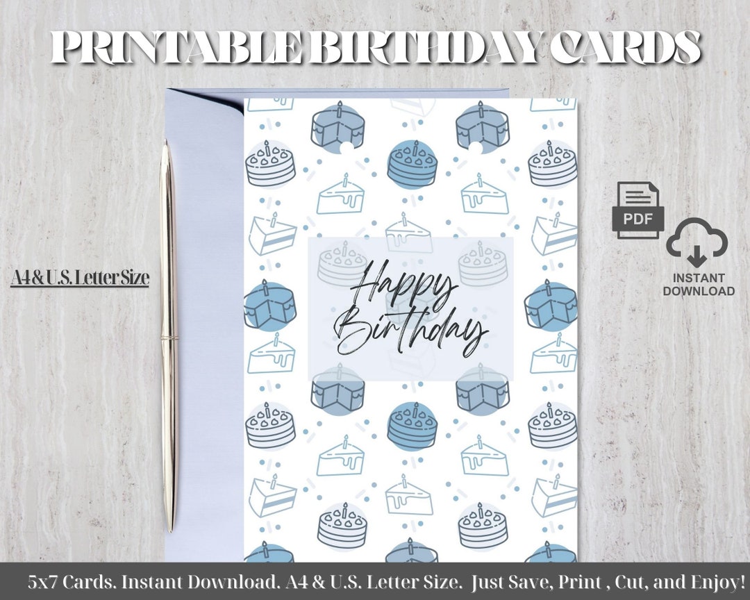 Printable 5x7 Birthday Card Set: 3 Color Schemes (PDF File) A4 and ...