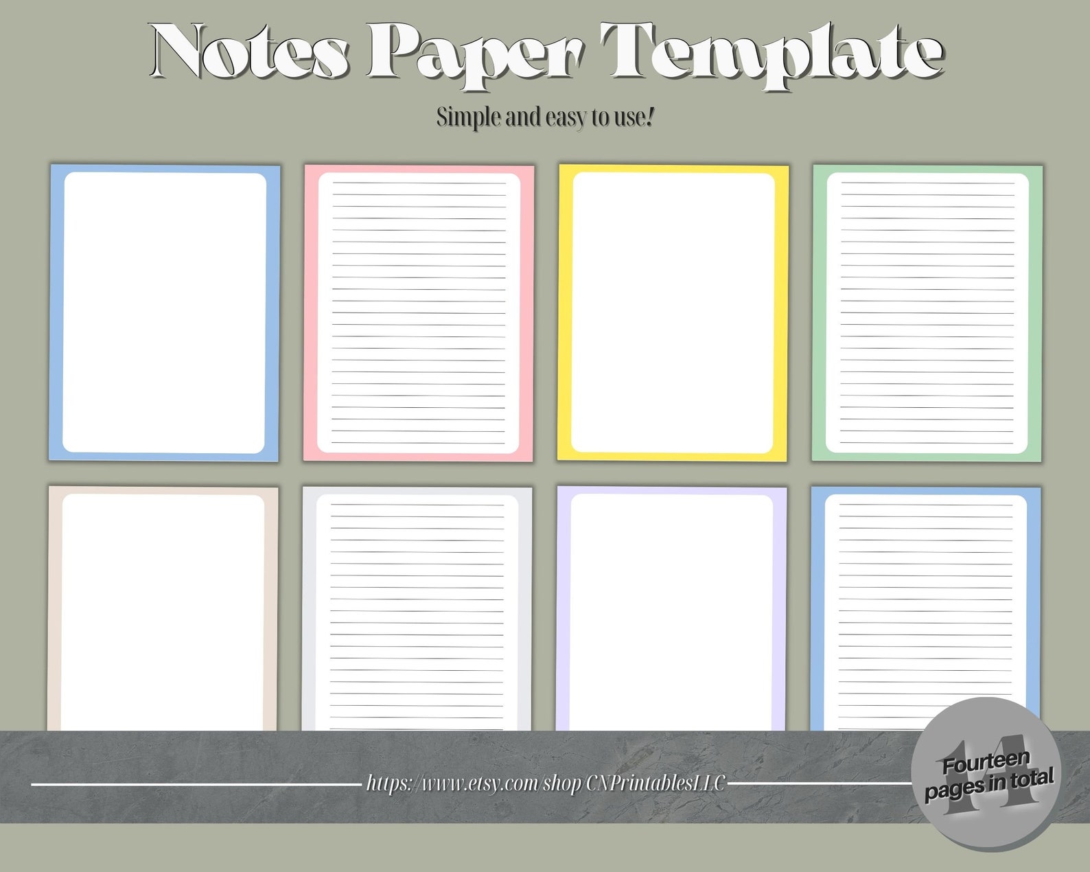 14 Notes Paper Sheets, Template, Printable, Journal, Digital Item ...