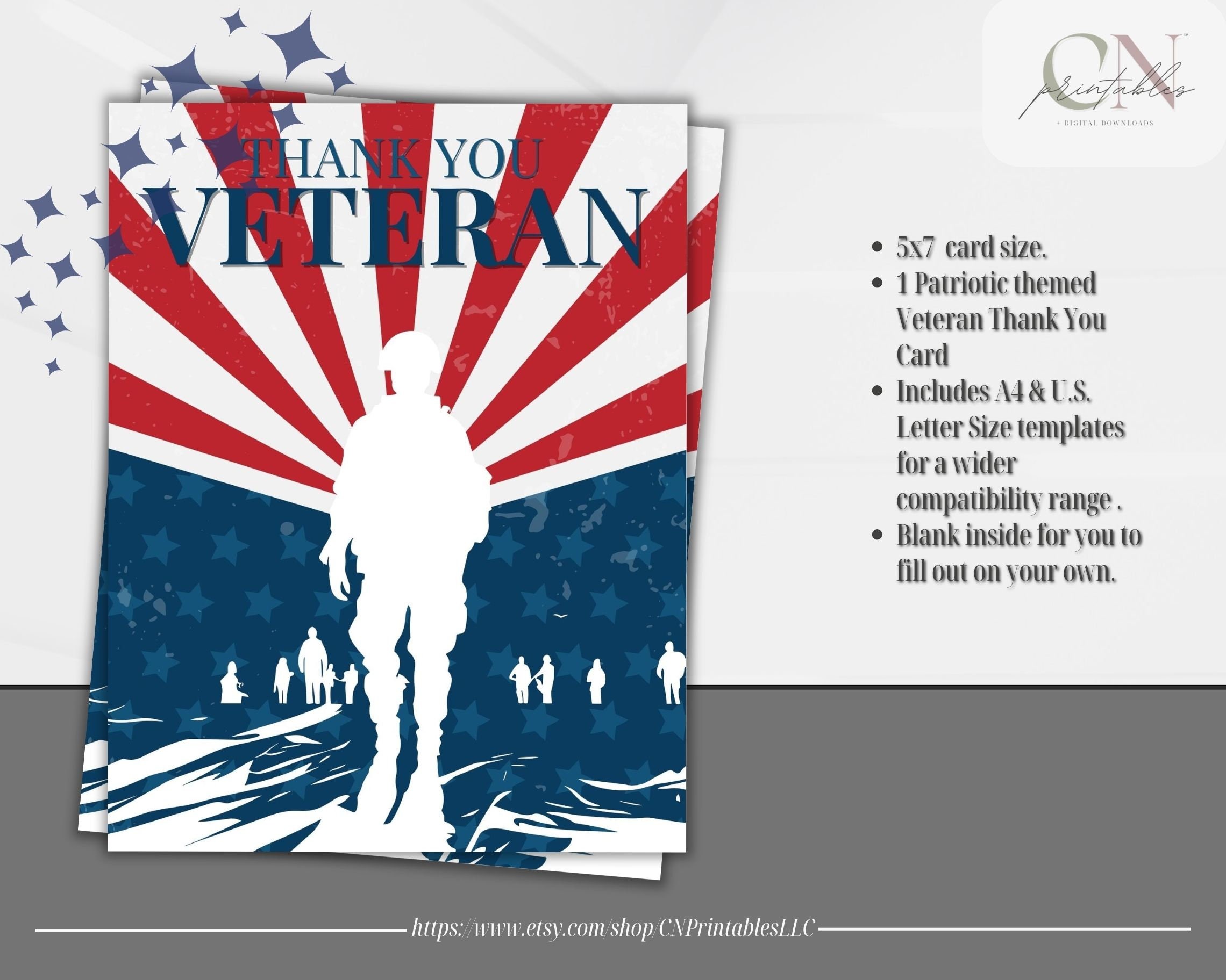 Veteran Thank You Card, Printable, Instant Download, Digital File, PDF ...