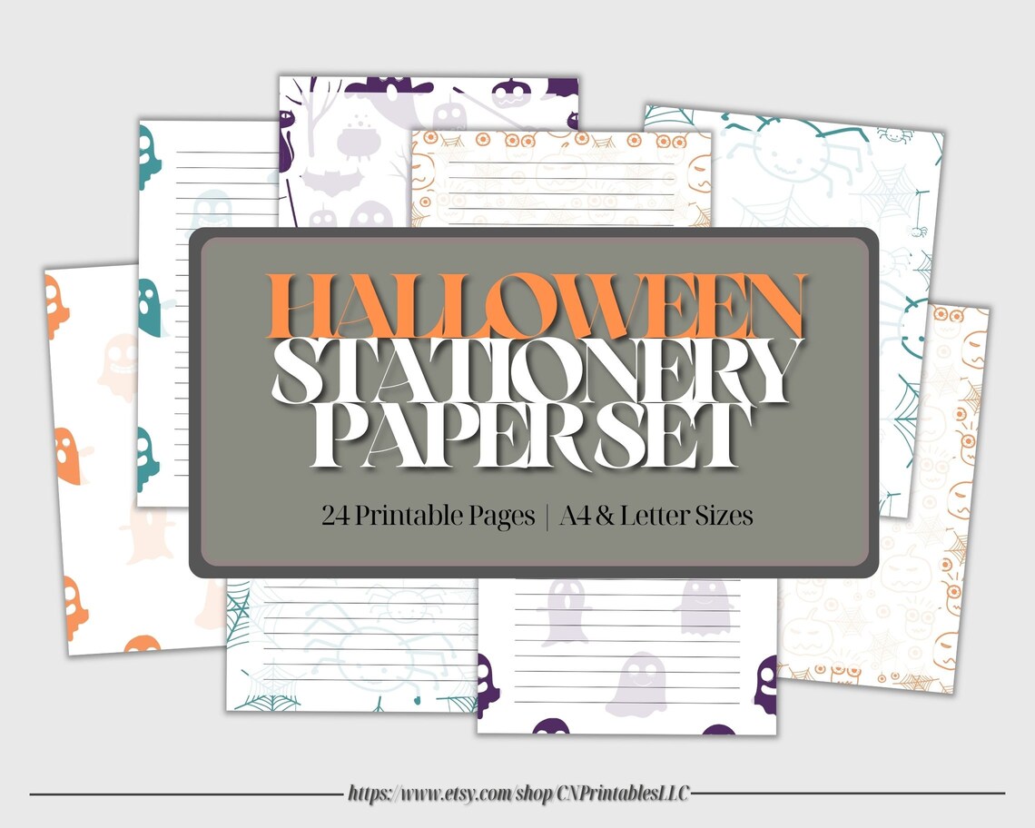 Halloween Stationery Paper Set of 24, Printable, Journal, Autumn ...