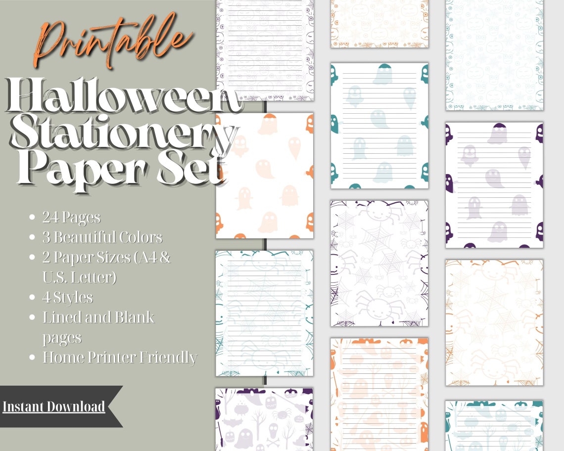 Halloween Stationery Paper Set of 24, Printable, Journal, Autumn ...