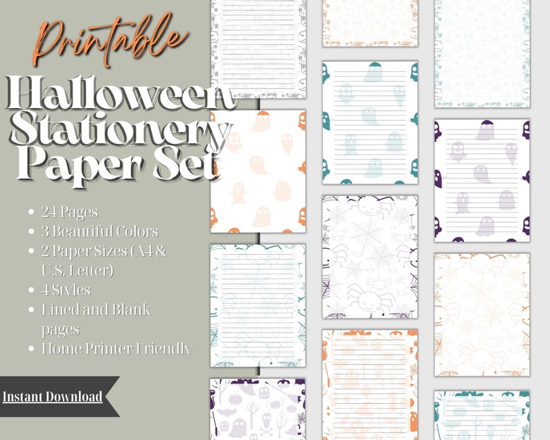 Halloween Stationery Paper Set of 24, Printable, Journal, Autumn ...