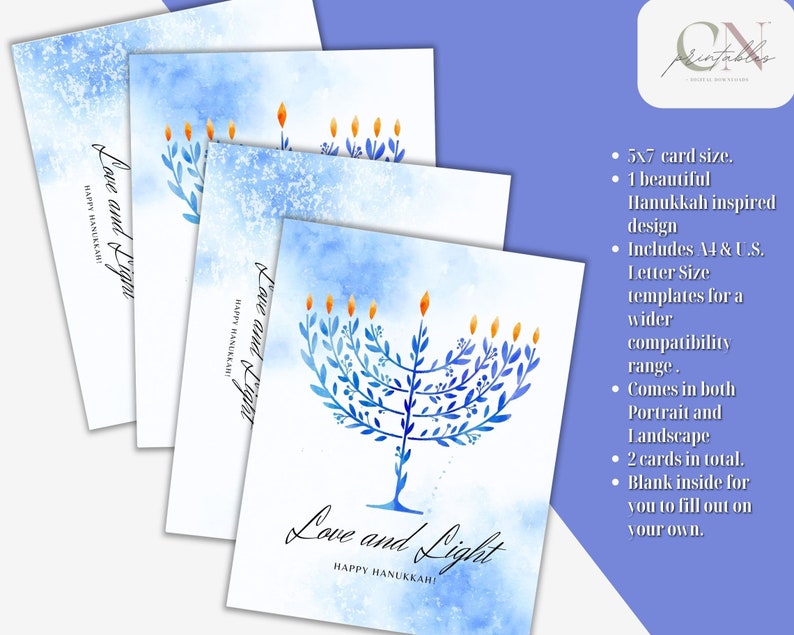 Elegant Hanukkah Card, Printable, Instant Download, Digital File, PDF ...