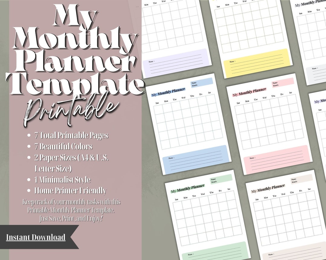 My Monthly Planner Template, Month at a Glance, Printable Blank ...