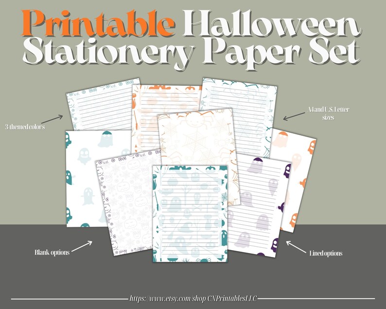 Halloween Stationery Paper Set of 24, Printable, Journal, Autumn ...