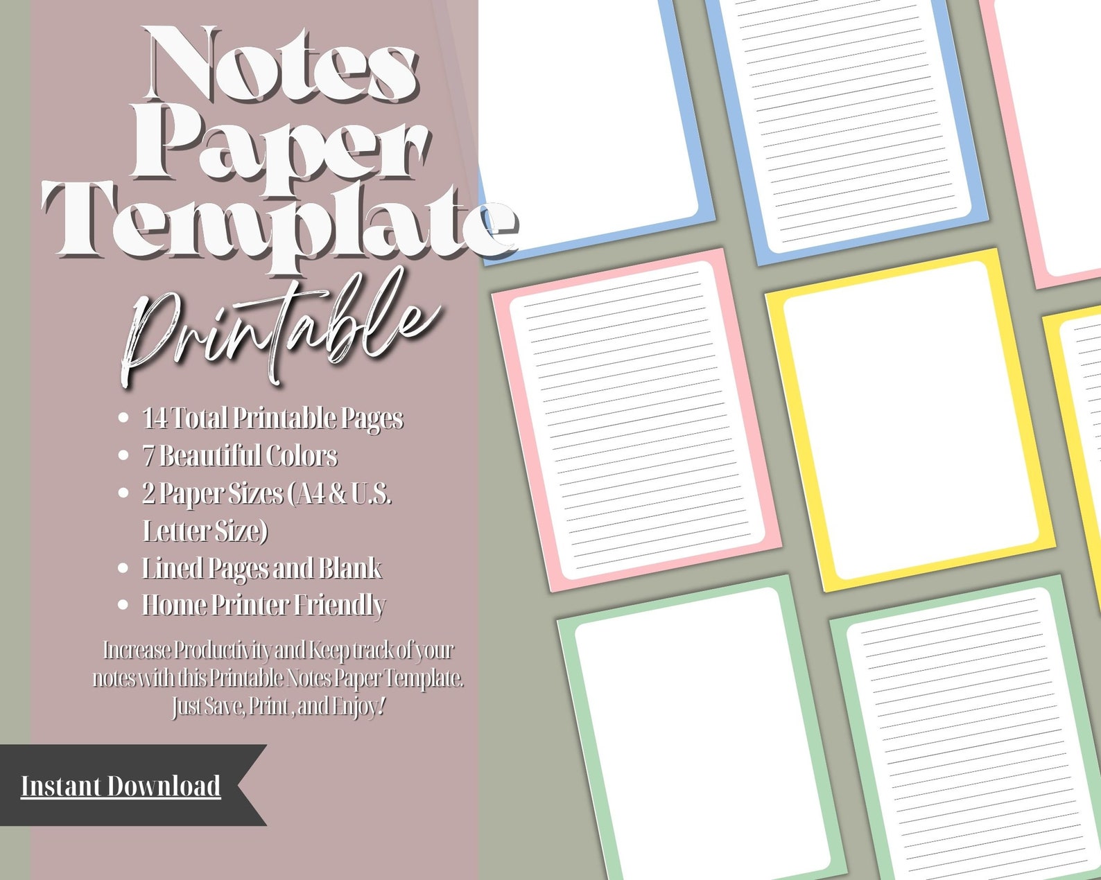 14 Notes Paper Sheets Template Printable Journal Digital - Etsy