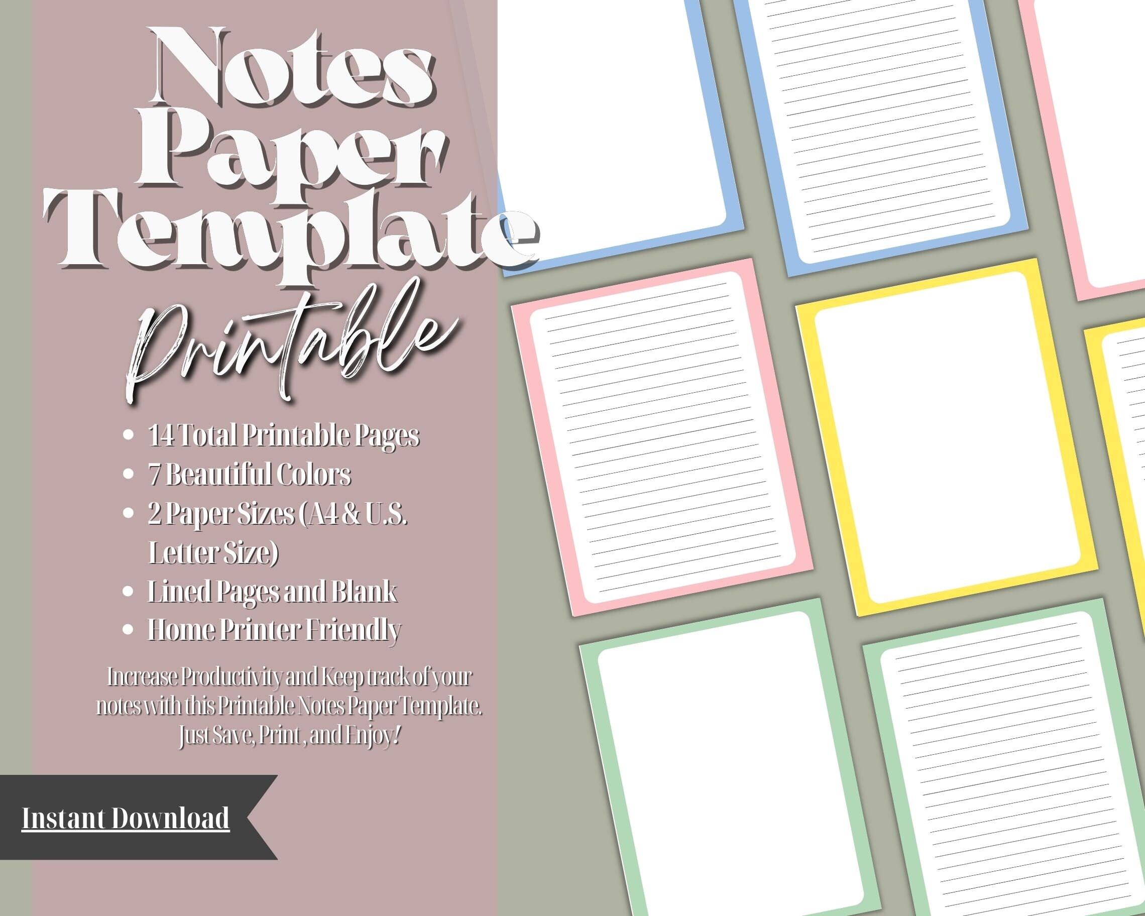 14 Notes Paper Sheets, Template, Printable, Journal, Digital Item ...