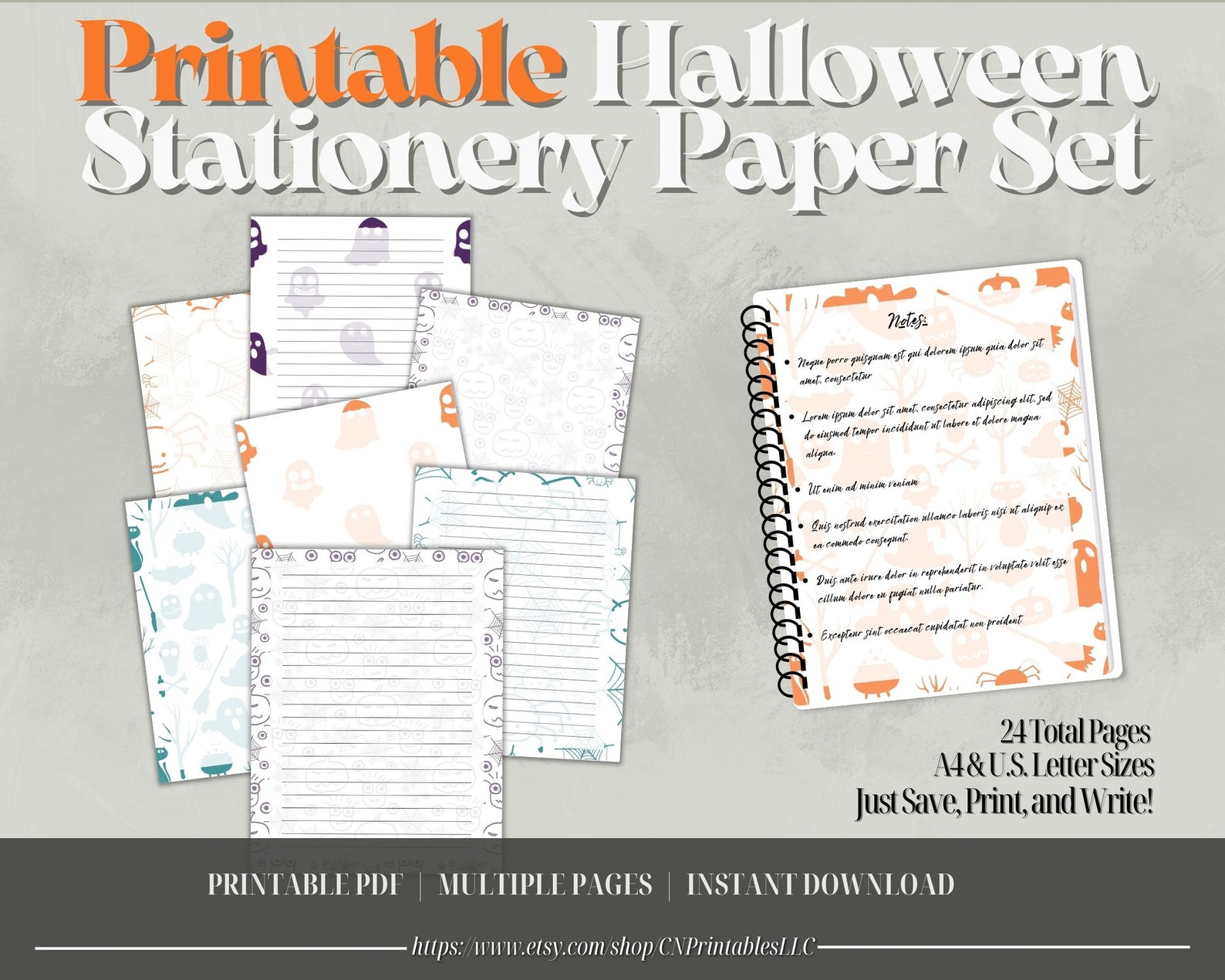 Halloween Stationery Paper Set of 24, Printable, Journal, Autumn ...