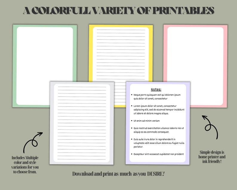 14 Notes Paper Sheets, Template, Printable, Journal, Digital Item ...