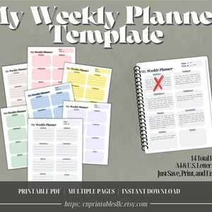 My Weekly Planner Template, Week at a Glance, Printable Organizer, A4 ...