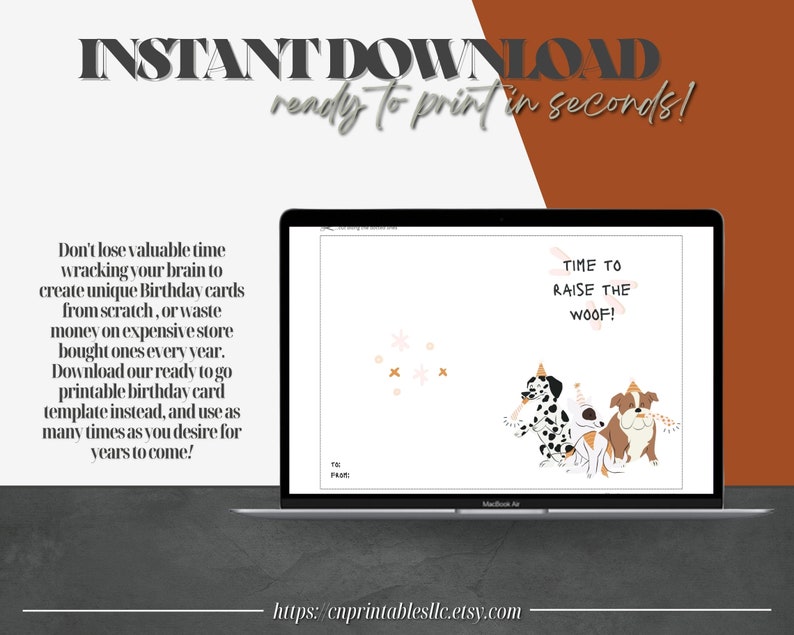 Funny Dog Birthday Card Set: Illustrated Printable (PDF) A4 and U.S ...