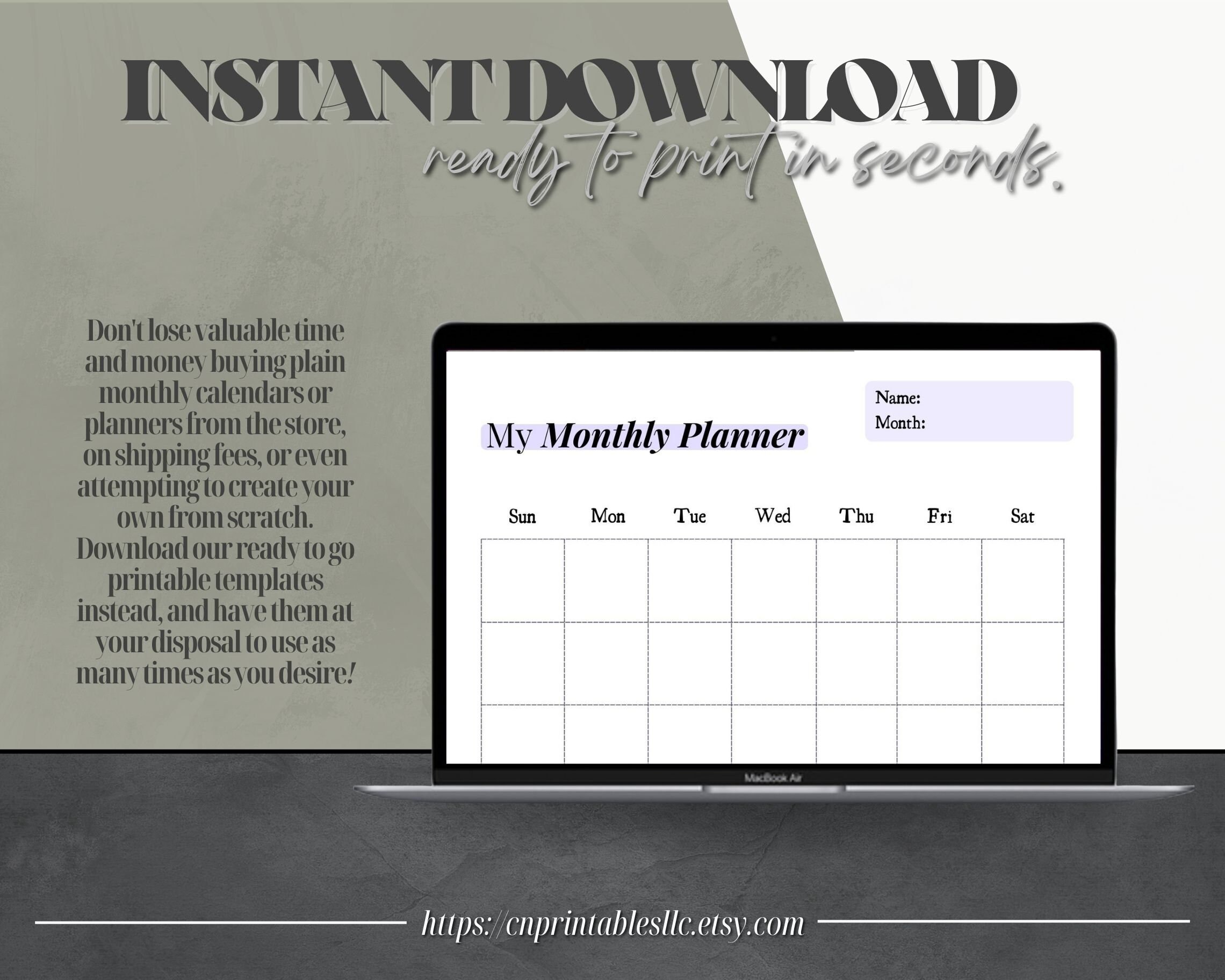 My Monthly Planner Template, Month at a Glance, Printable Blank ...