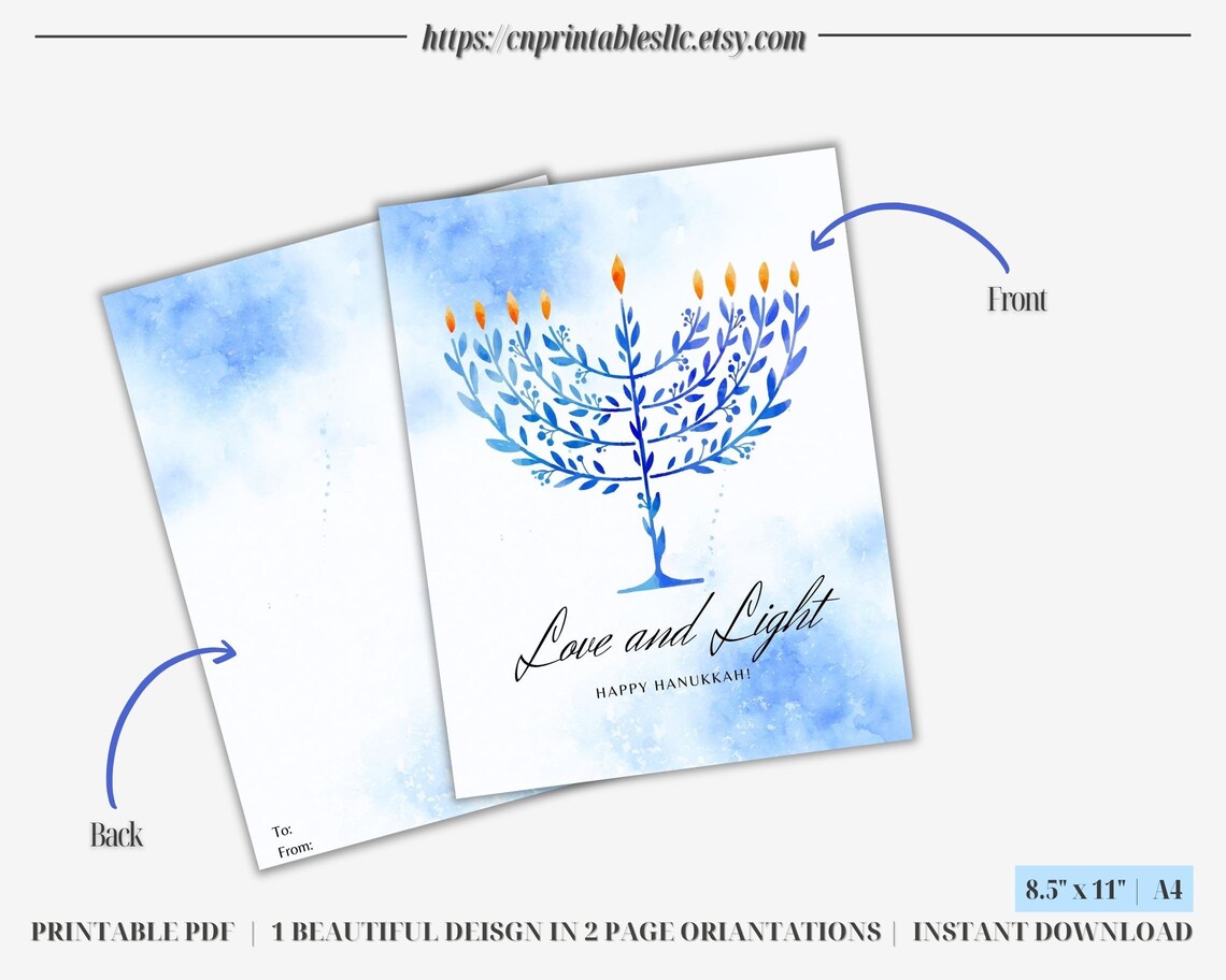 Elegant Hanukkah Card, Printable, Instant Download, Digital File, PDF ...