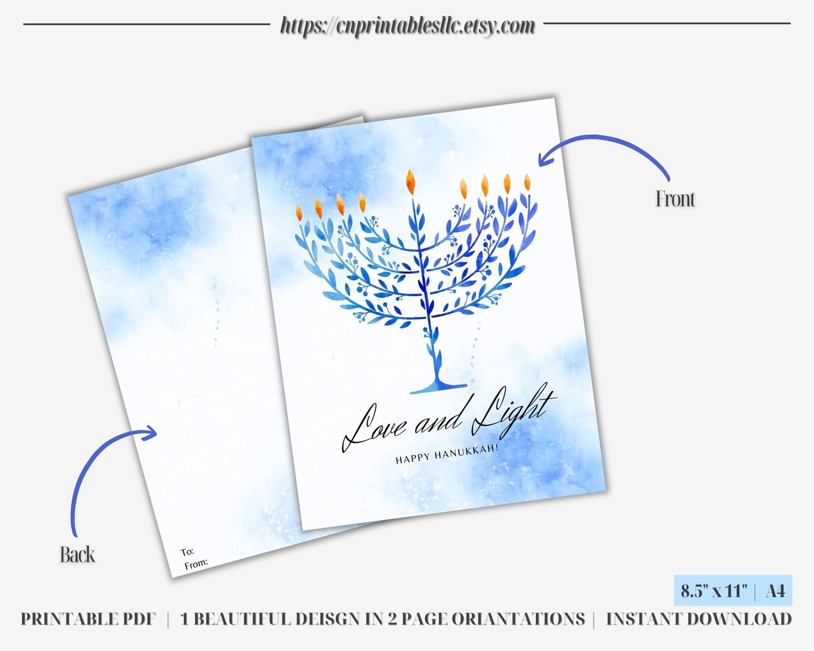 Elegant Hanukkah Card, Printable, Instant Download, Digital File, PDF ...