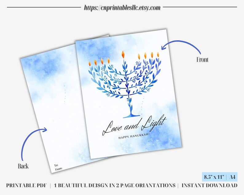 Elegant Hanukkah Card, Printable, Instant Download, Digital File, PDF ...