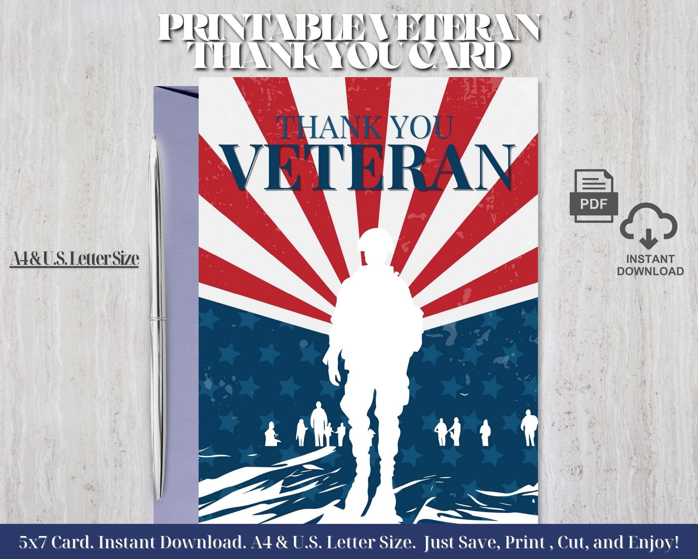 Veteran Thank You Card, Printable, Instant Download, Digital File, PDF ...