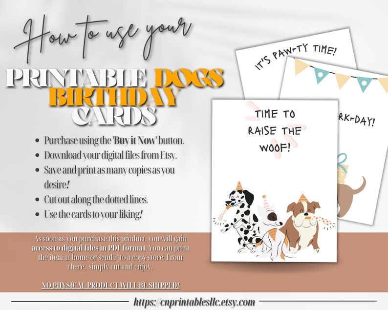 Funny Dog Birthday Card Set: Illustrated Printable (PDF) A4 and U.S ...