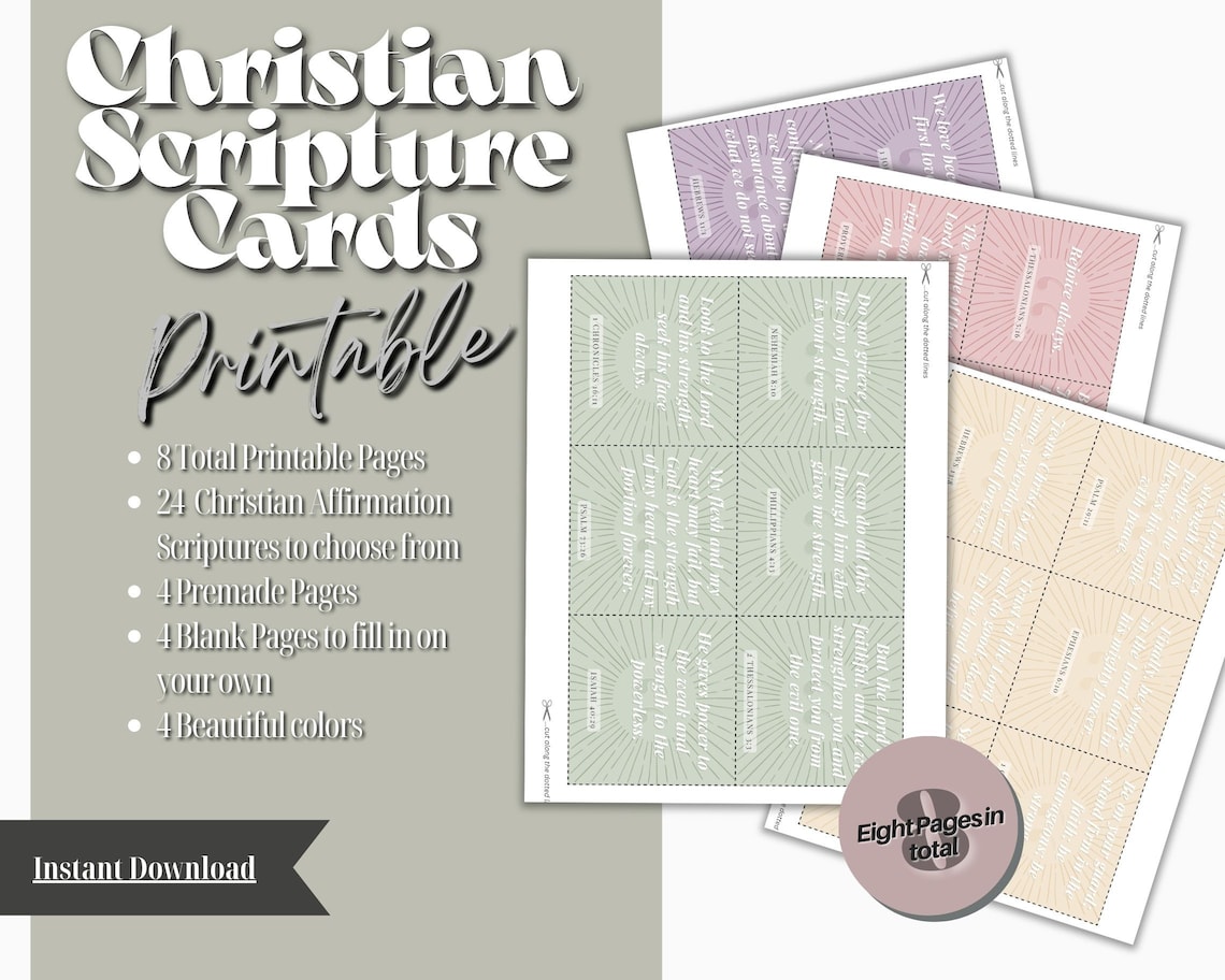 24 Christian Scripture Cards, Printable, Faith Affirmations, Digital ...