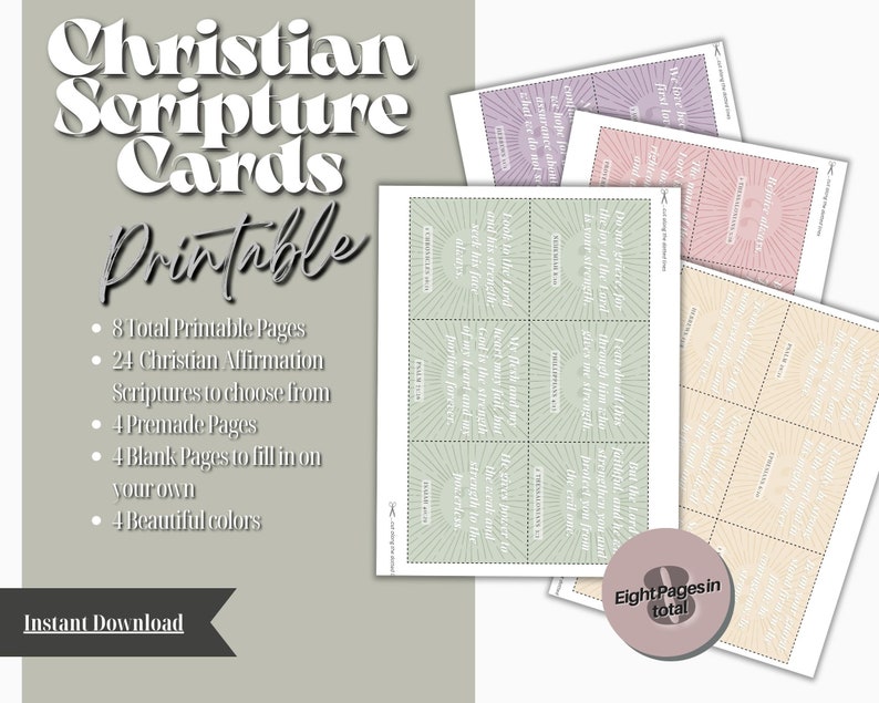 24 Christian Scripture Cards, Printable, Faith Affirmations, Digital ...