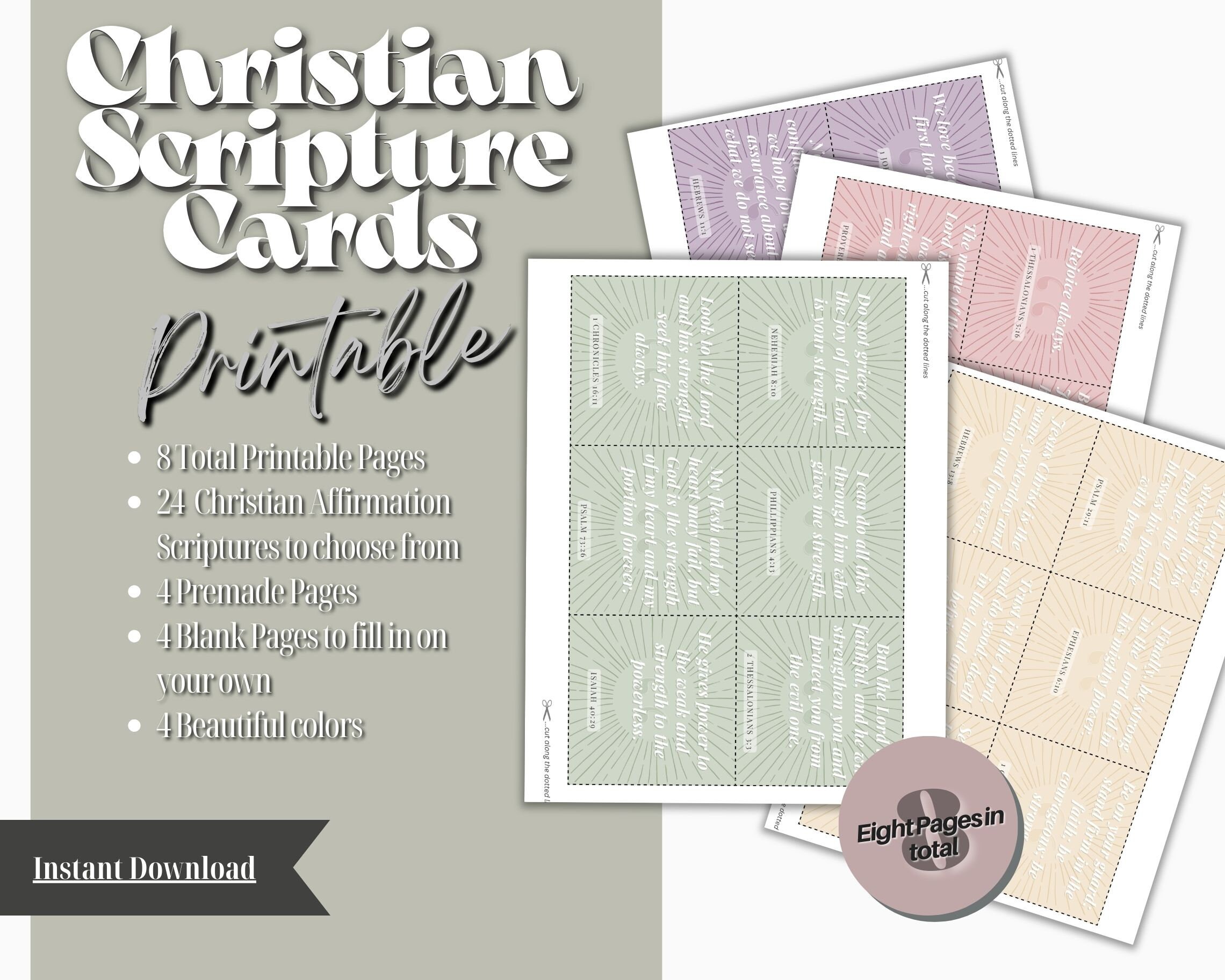 24 Christian Scripture Cards, Printable, Faith Affirmations, Digital ...