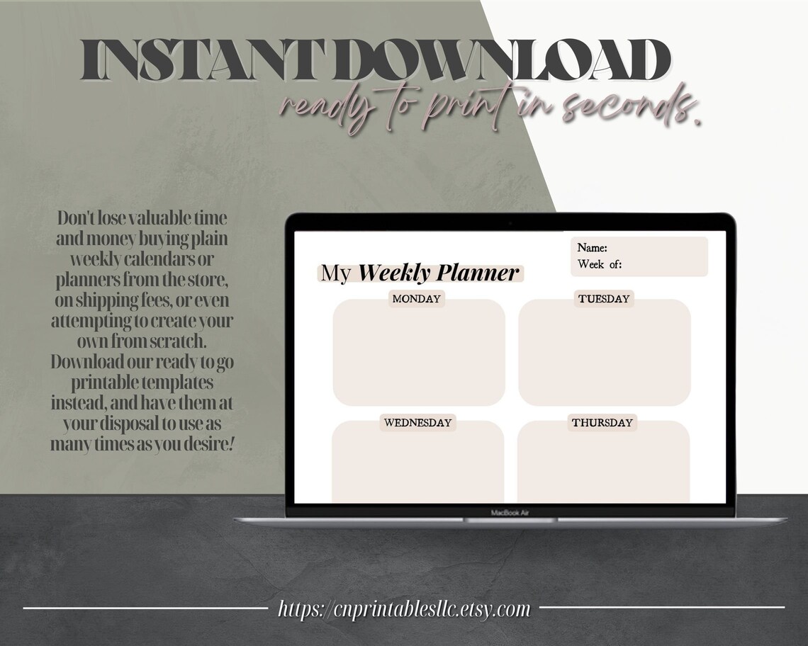 My Weekly Planner Template, Week at a Glance, Printable Organizer, A4 ...
