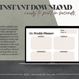 My Weekly Planner Template, Week at a Glance, Printable Organizer, A4 ...