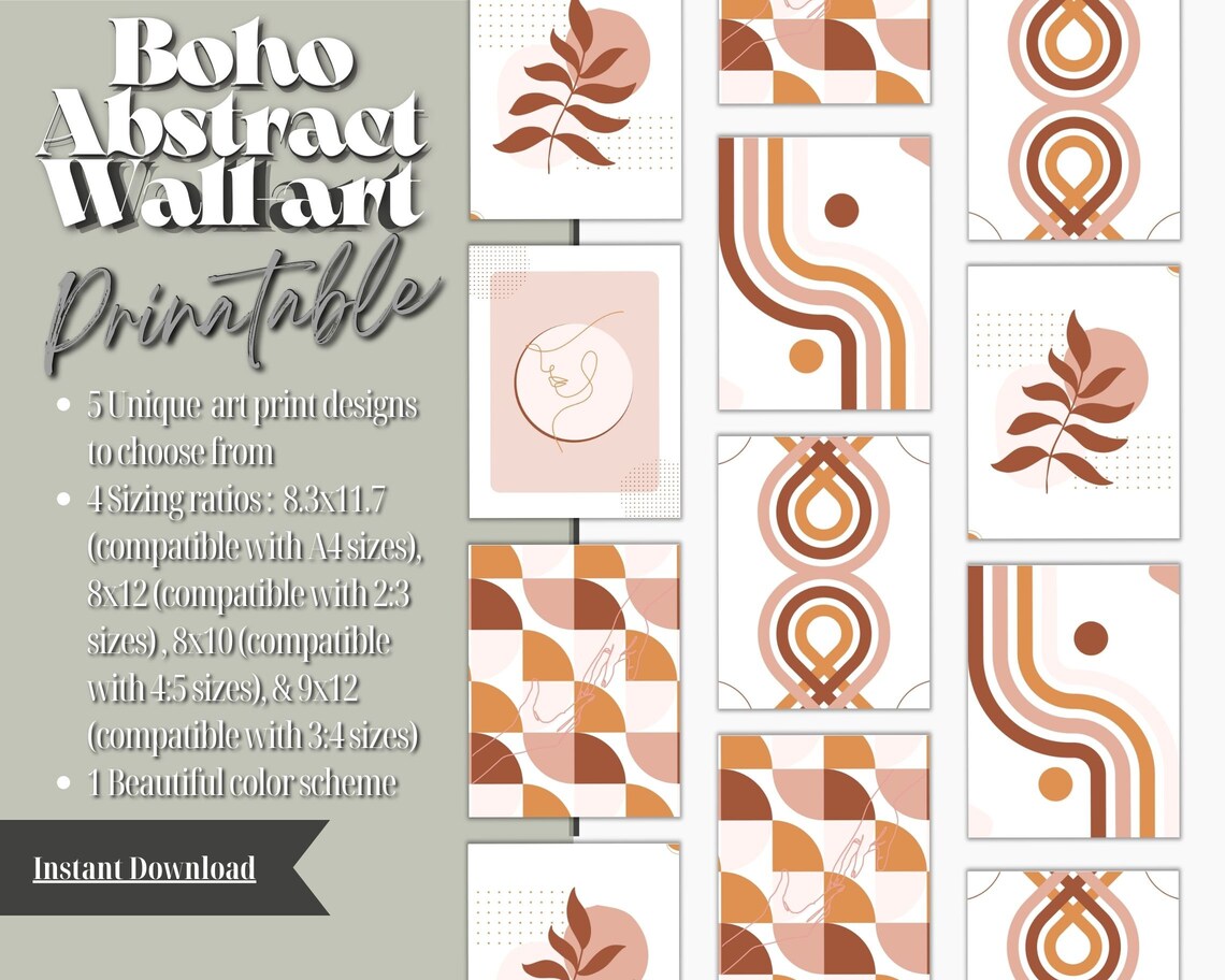 Boho Abstract Wall Art Printable Digital Item Instant - Etsy
