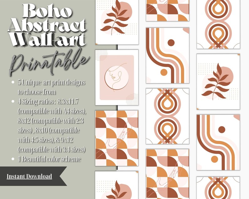 Boho Abstract Wall Art Printable Digital Item Instant - Etsy