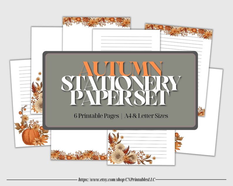 Autumn Stationery Paper Set of 6, Printable, Journal, Fall, Digital ...