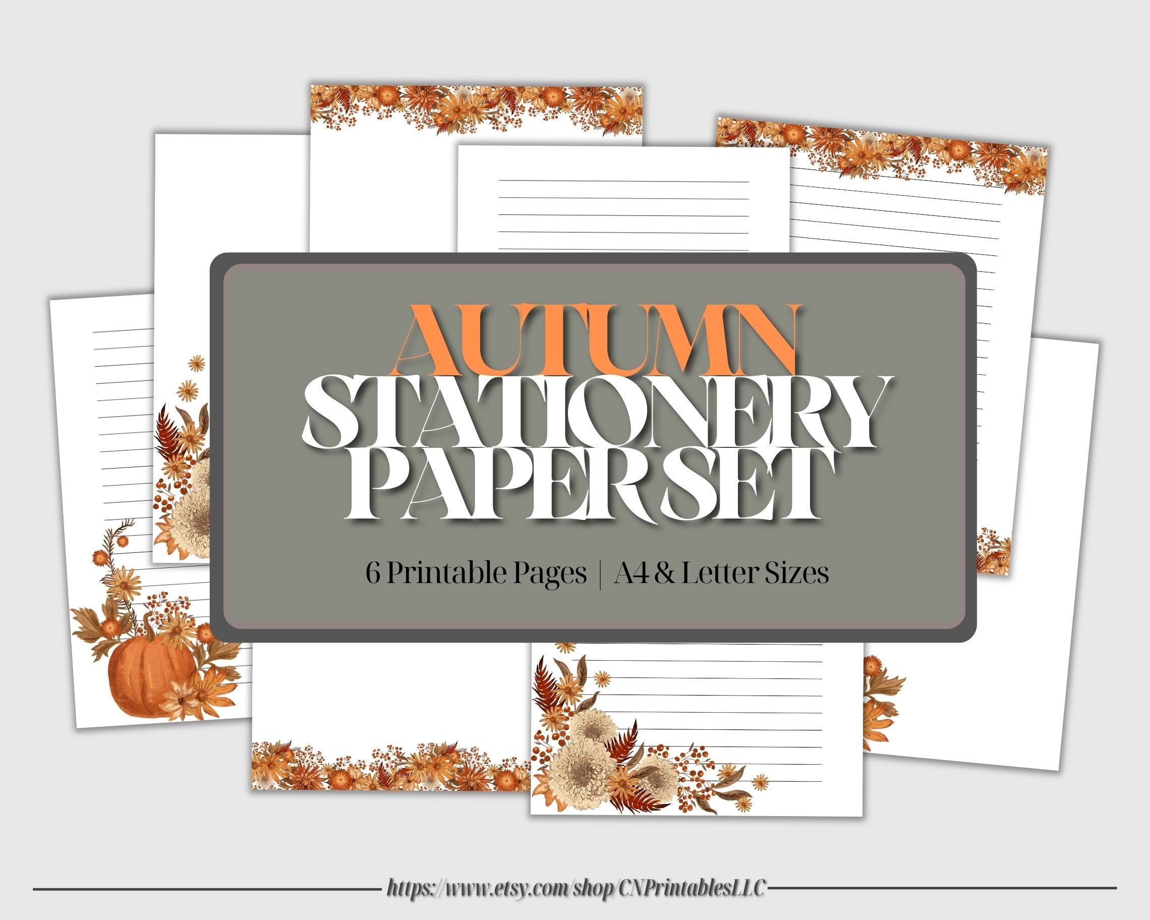 Autumn Stationery Paper Set of 6, Printable, Journal, Fall, Digital ...