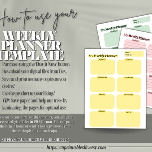 My Weekly Planner Template, Week at a Glance, Printable Organizer, A4 ...