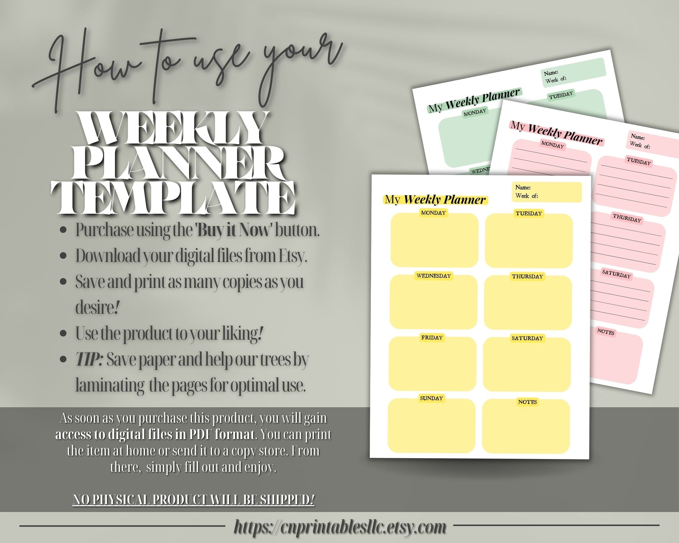 My Weekly Planner Template, Week at a Glance, Printable Organizer, A4 ...