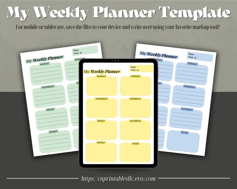 My Weekly Planner Template, Week at a Glance, Printable Organizer, A4 ...
