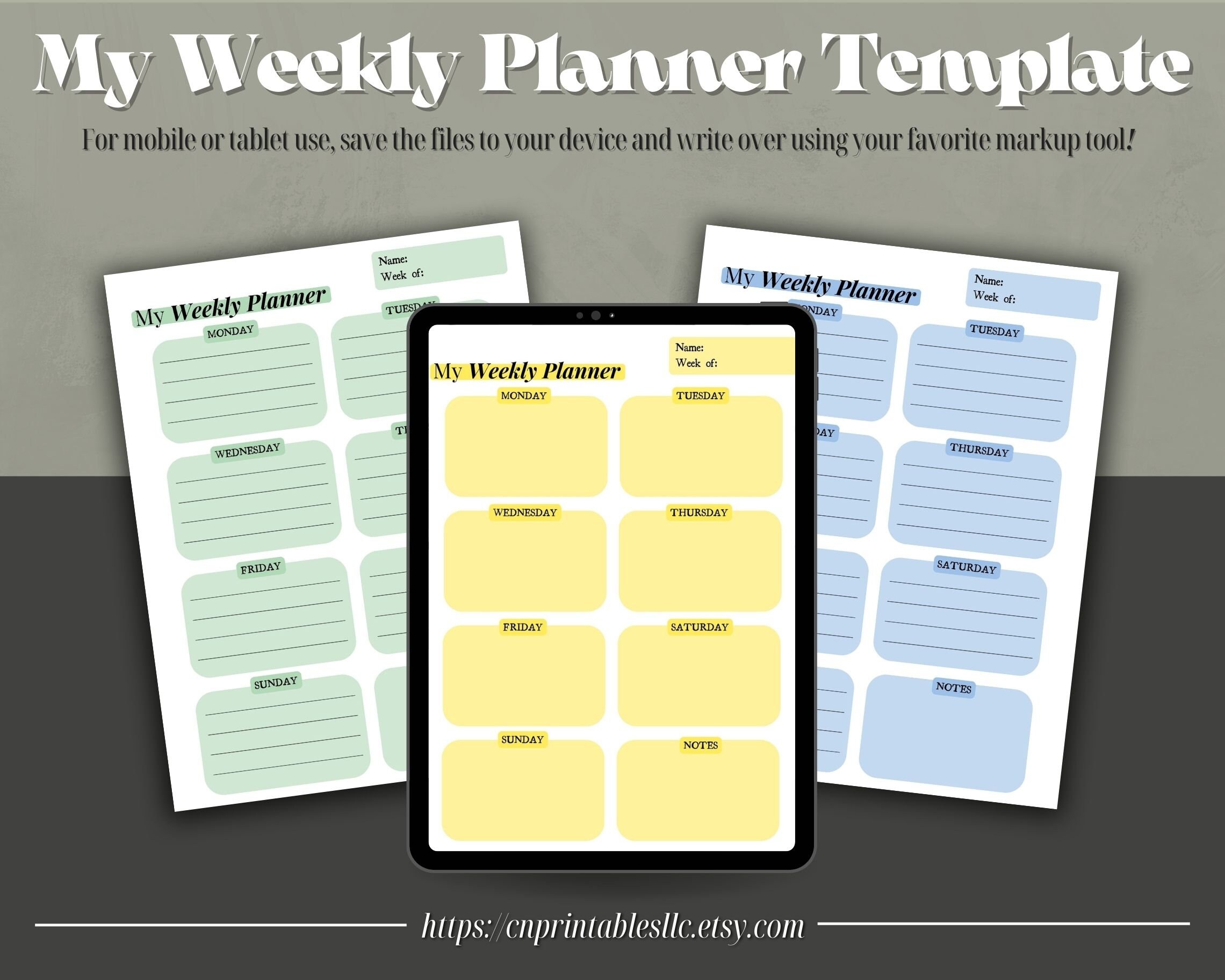 My Weekly Planner Template, Week at a Glance, Printable Organizer, A4 ...