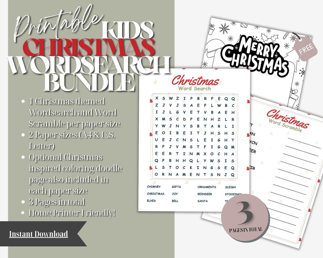 Kids Christmas Word Search and Word Scramble Bundle, Printable, Instant ...