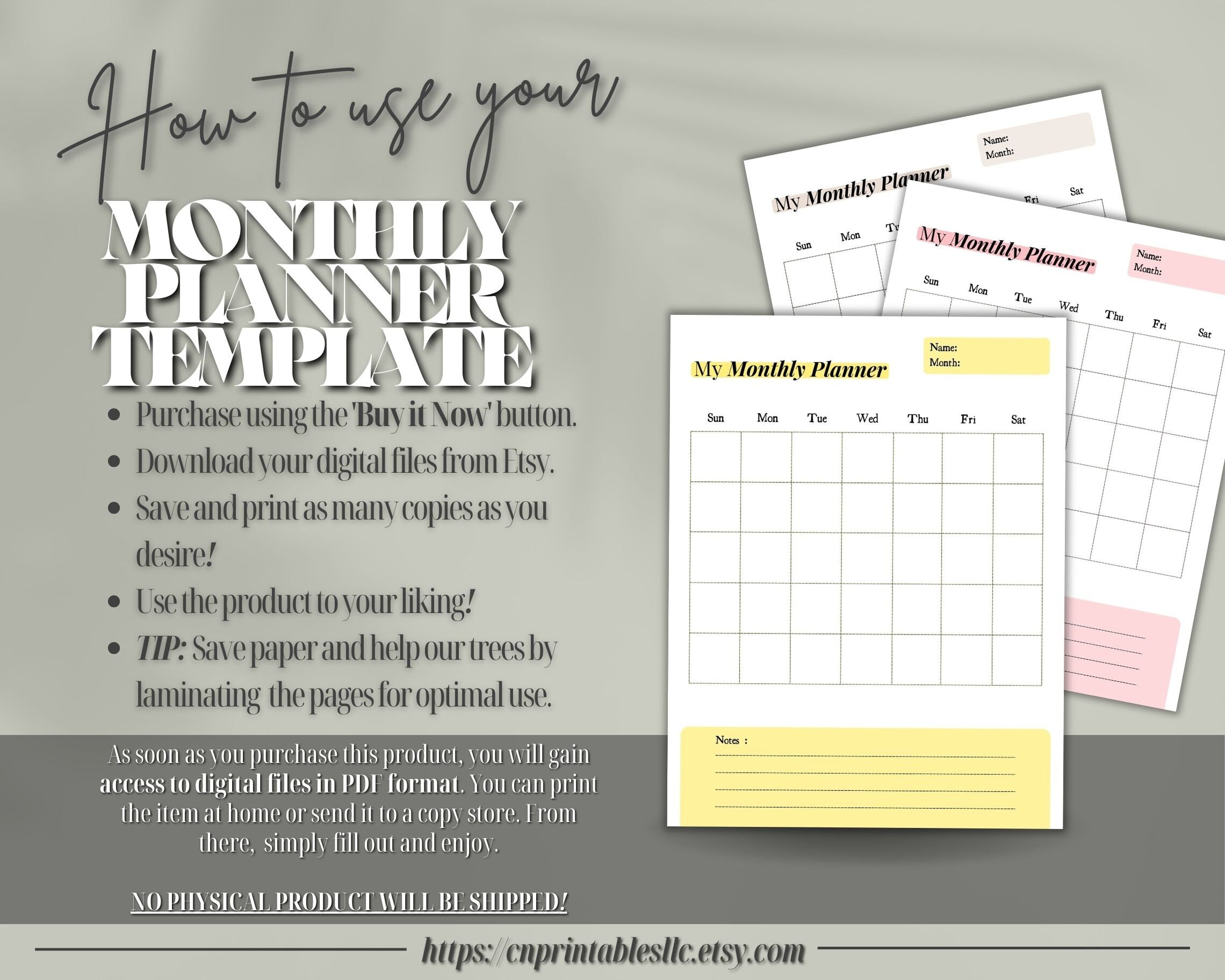 My Monthly Planner Template, Month at a Glance, Printable Blank ...