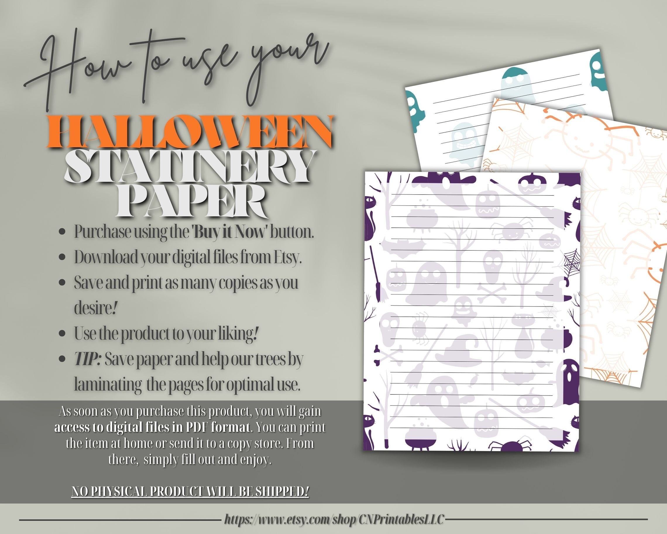 Halloween Stationery Paper Set of 24, Printable, Journal, Autumn ...