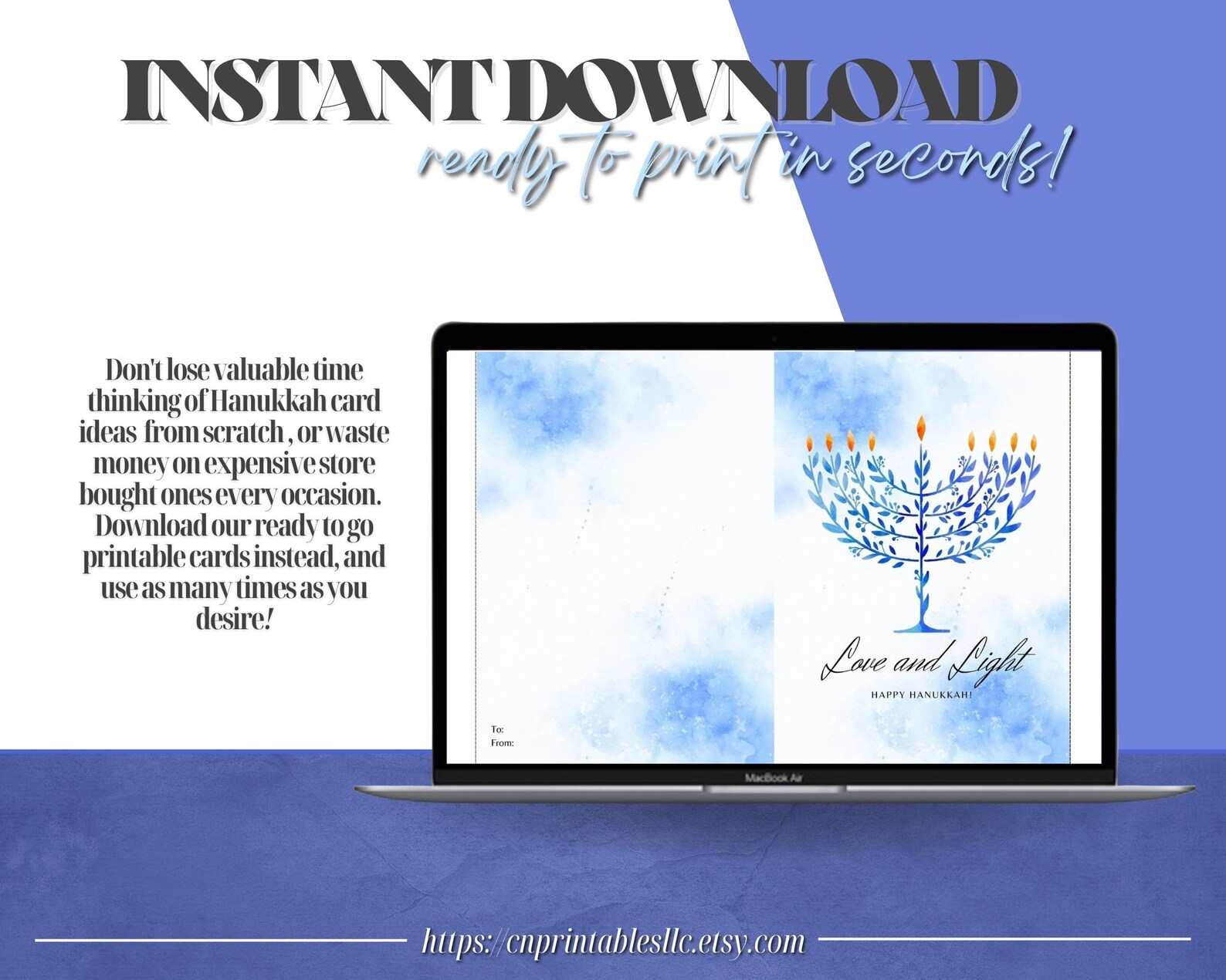 Elegant Hanukkah Card, Printable, Instant Download, Digital File, PDF ...