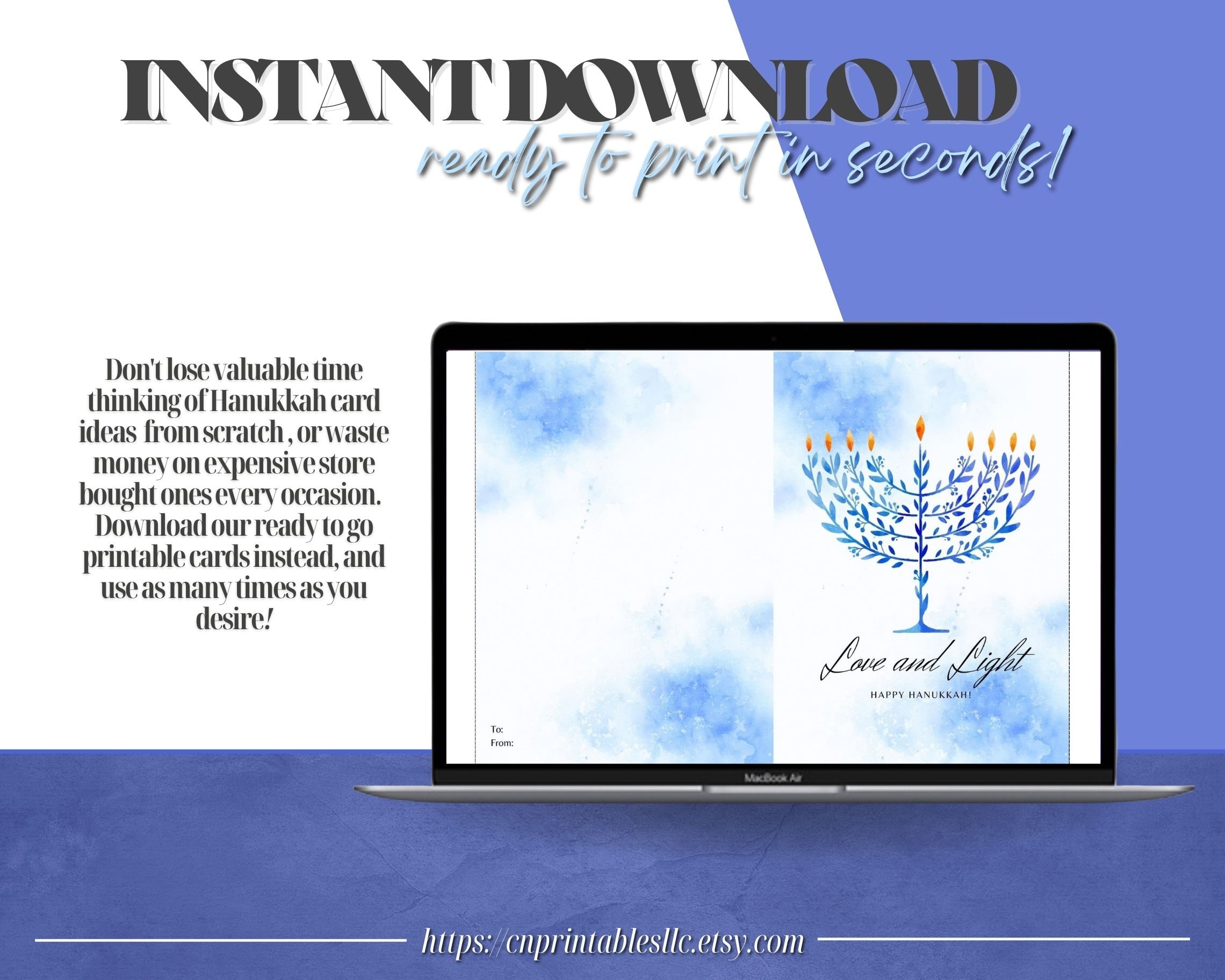 Elegant Hanukkah Card, Printable, Instant Download, Digital File, PDF ...