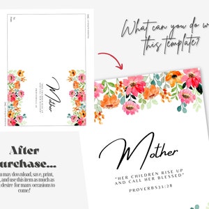 Printable Floral Mother's Day Card Set: Christian Bible Quote (PDF, 5x7 ...