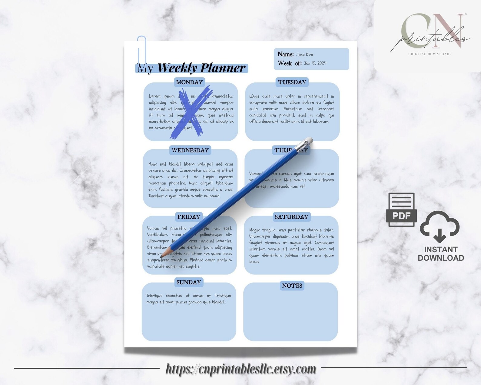 My Weekly Planner Template, Week at a Glance, Printable Organizer, A4 ...