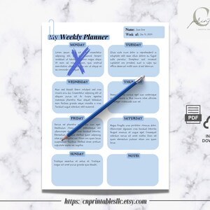My Weekly Planner Template, Week at a Glance, Printable Organizer, A4 ...