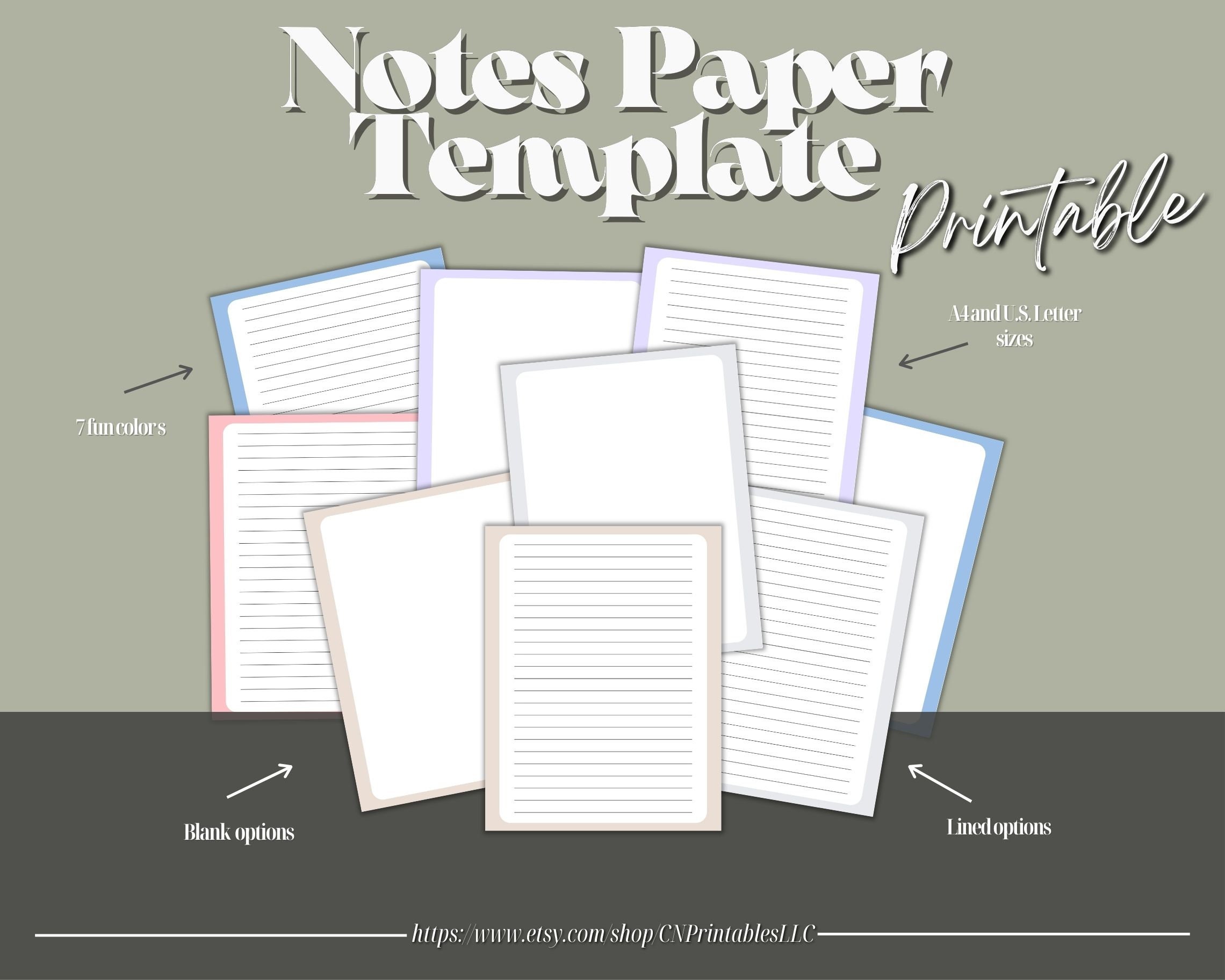 14 Notes Paper Sheets, Template, Printable, Journal, Digital Item ...