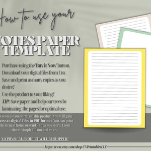 14 Notes Paper Sheets, Template, Printable, Journal, Digital Item ...