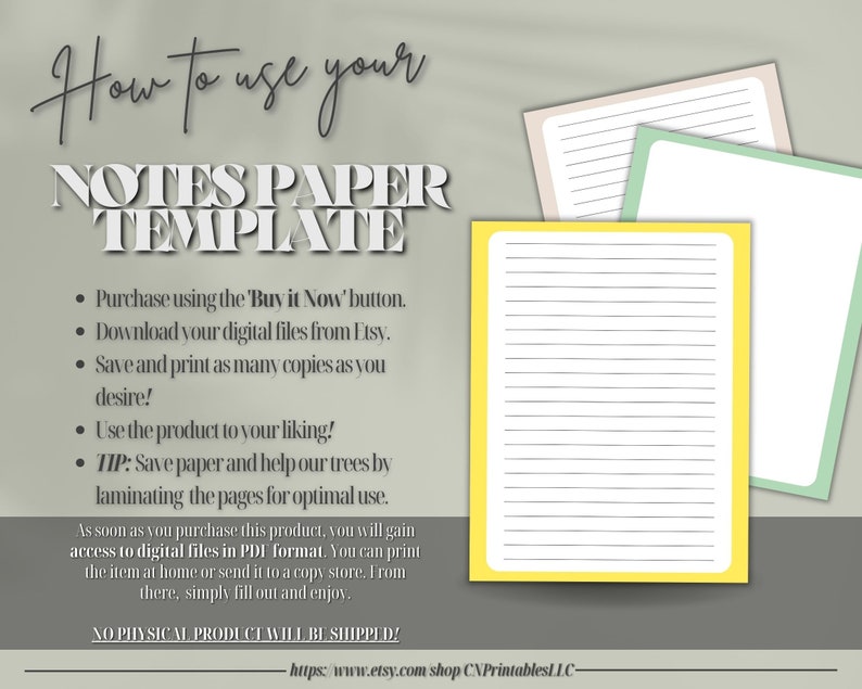 14 Notes Paper Sheets, Template, Printable, Journal, Digital Item ...