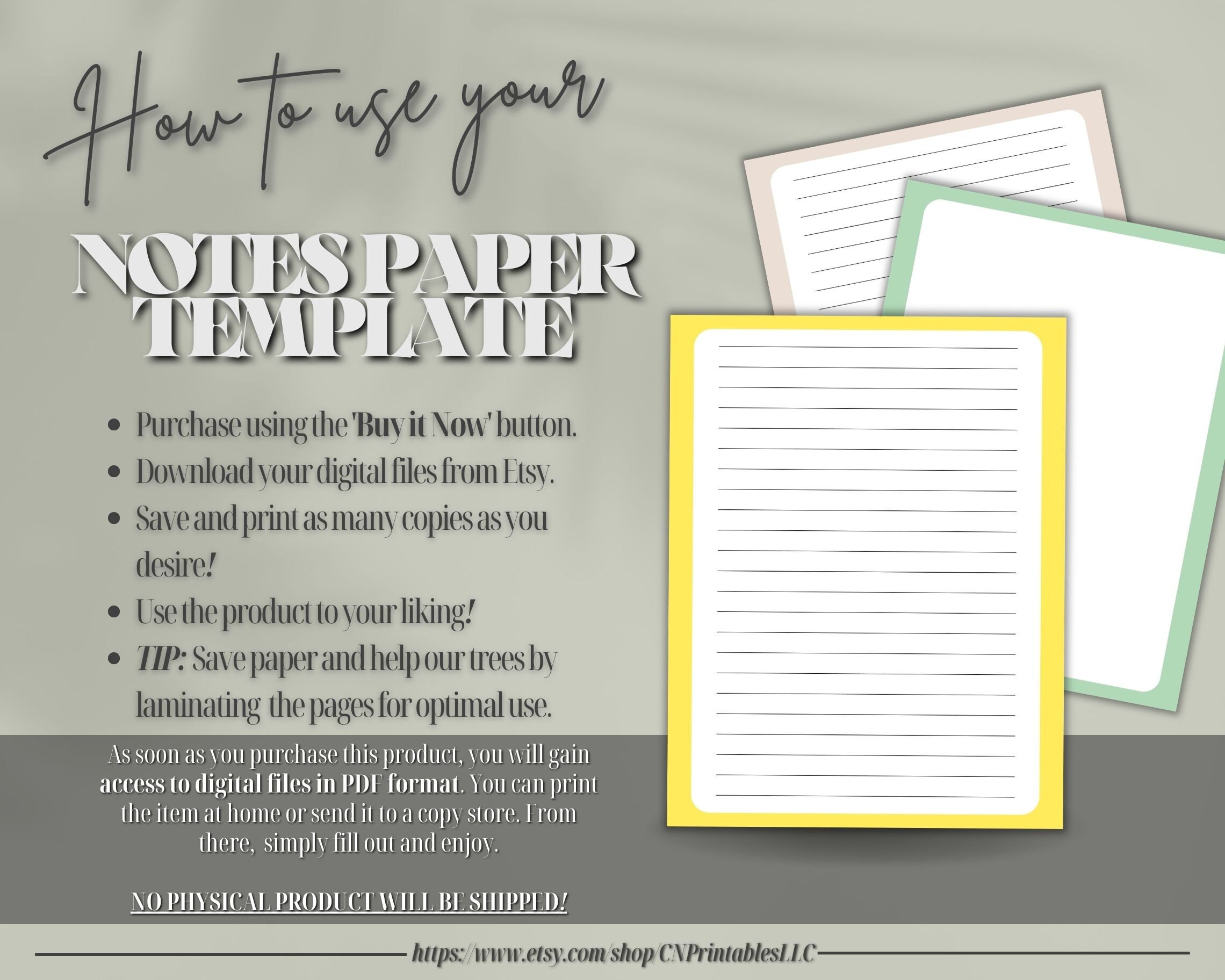 14 Notes Paper Sheets, Template, Printable, Journal, Digital Item ...