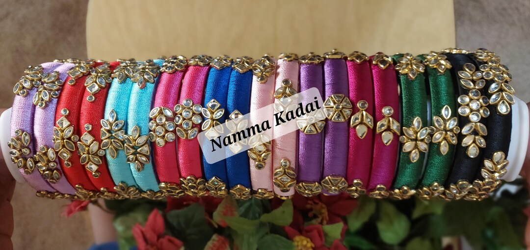 Indian SILK THREAD BANGLES Pair Kanjak Sangeet Size 2.6 Pooja Gift ...