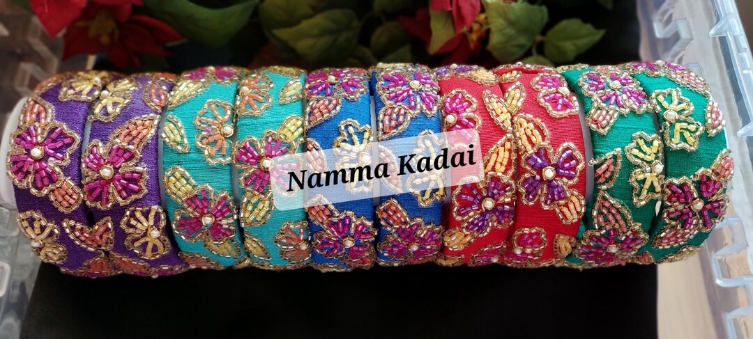 Handmade MAGGAM WORK BANGLES Pair Baby Shower Mehendi Sangeet Indian ...