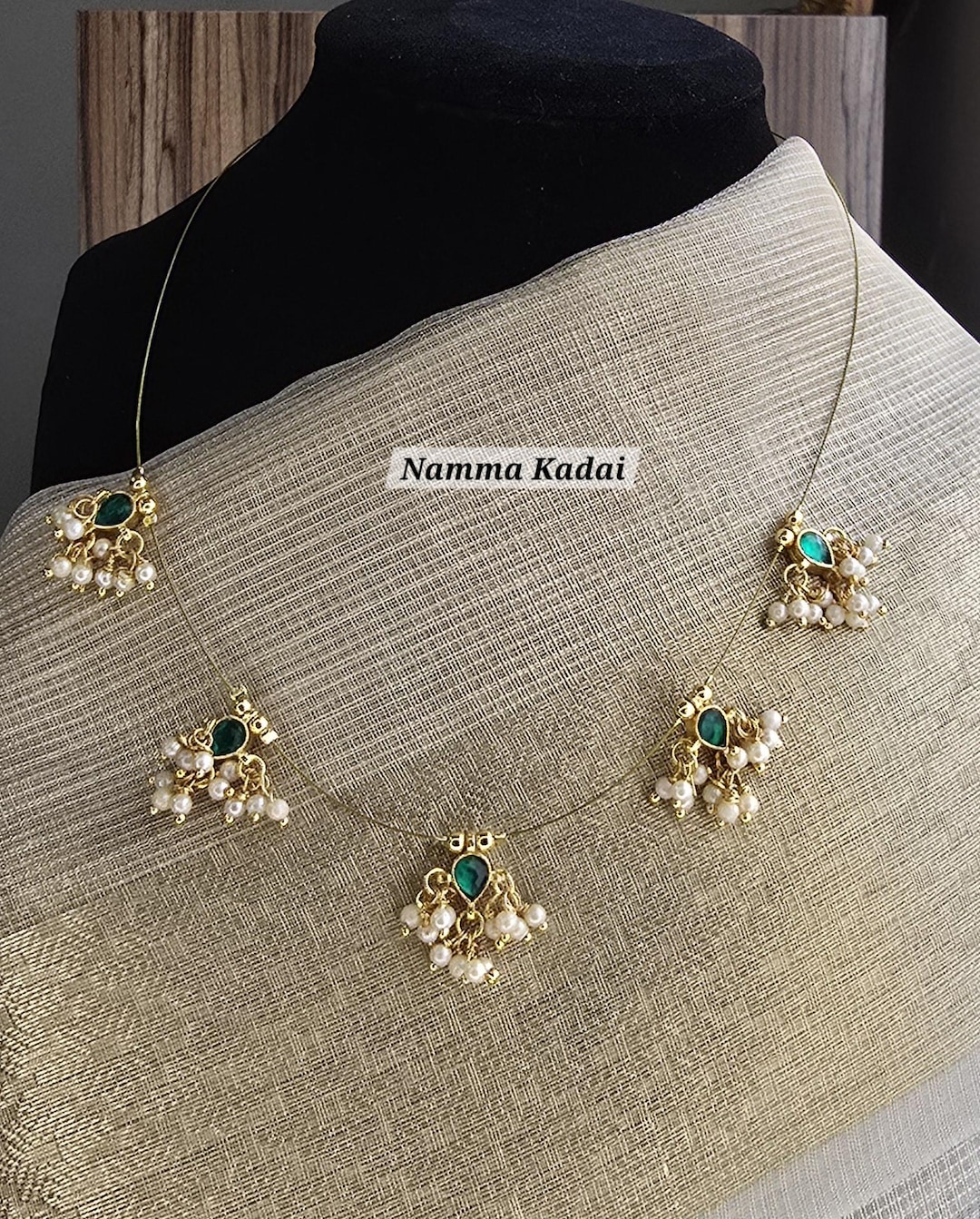 INDIAN INVISIBLE Chain Guttapusalu Kundan Stone Necklace Traditional ...