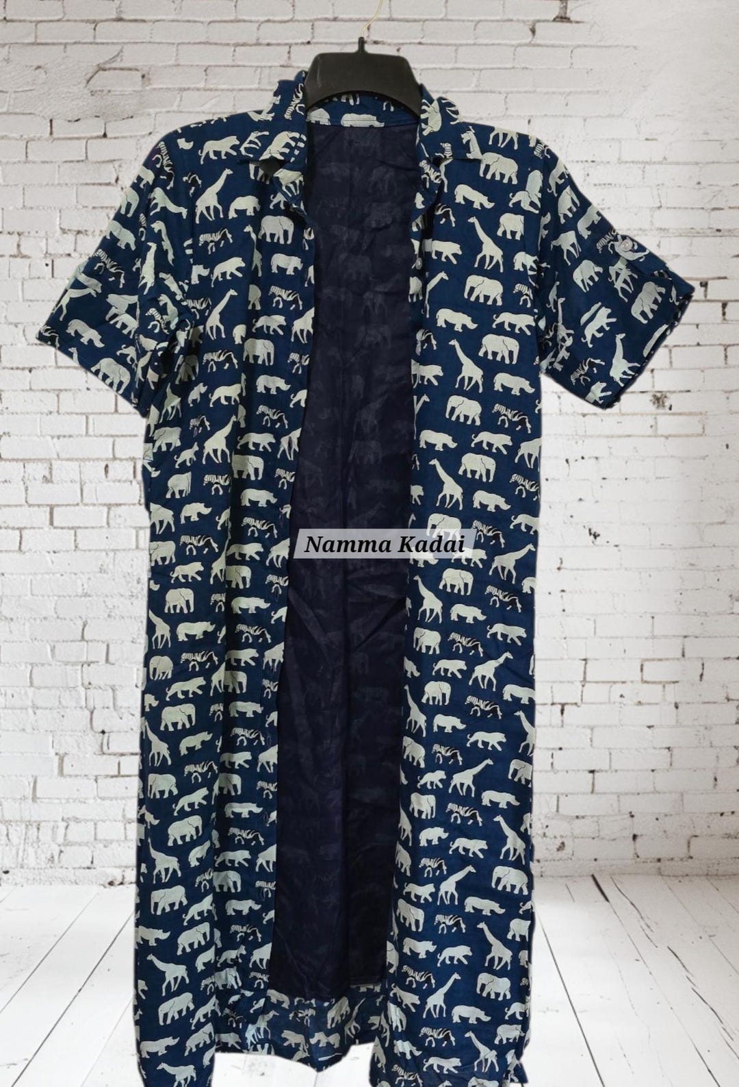 Indigo Cotton Duster Coat Hand-block Printed Animal Tribal Style ...